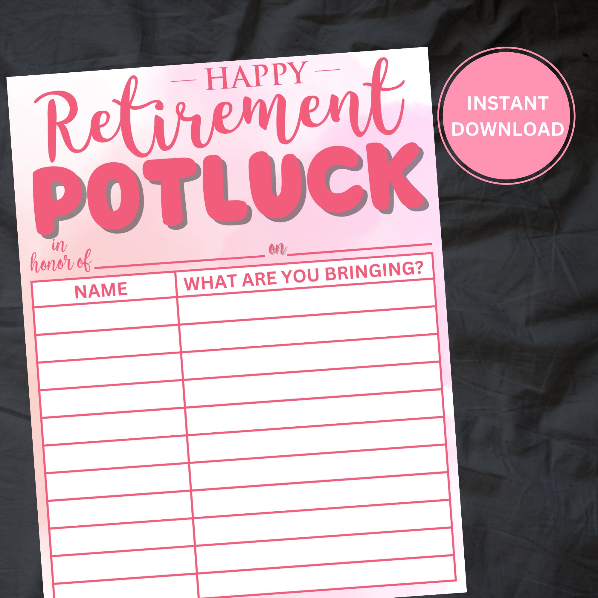 Downloadable Potluck Sign-up Sheet | Office Potluck | Retirement Party ...