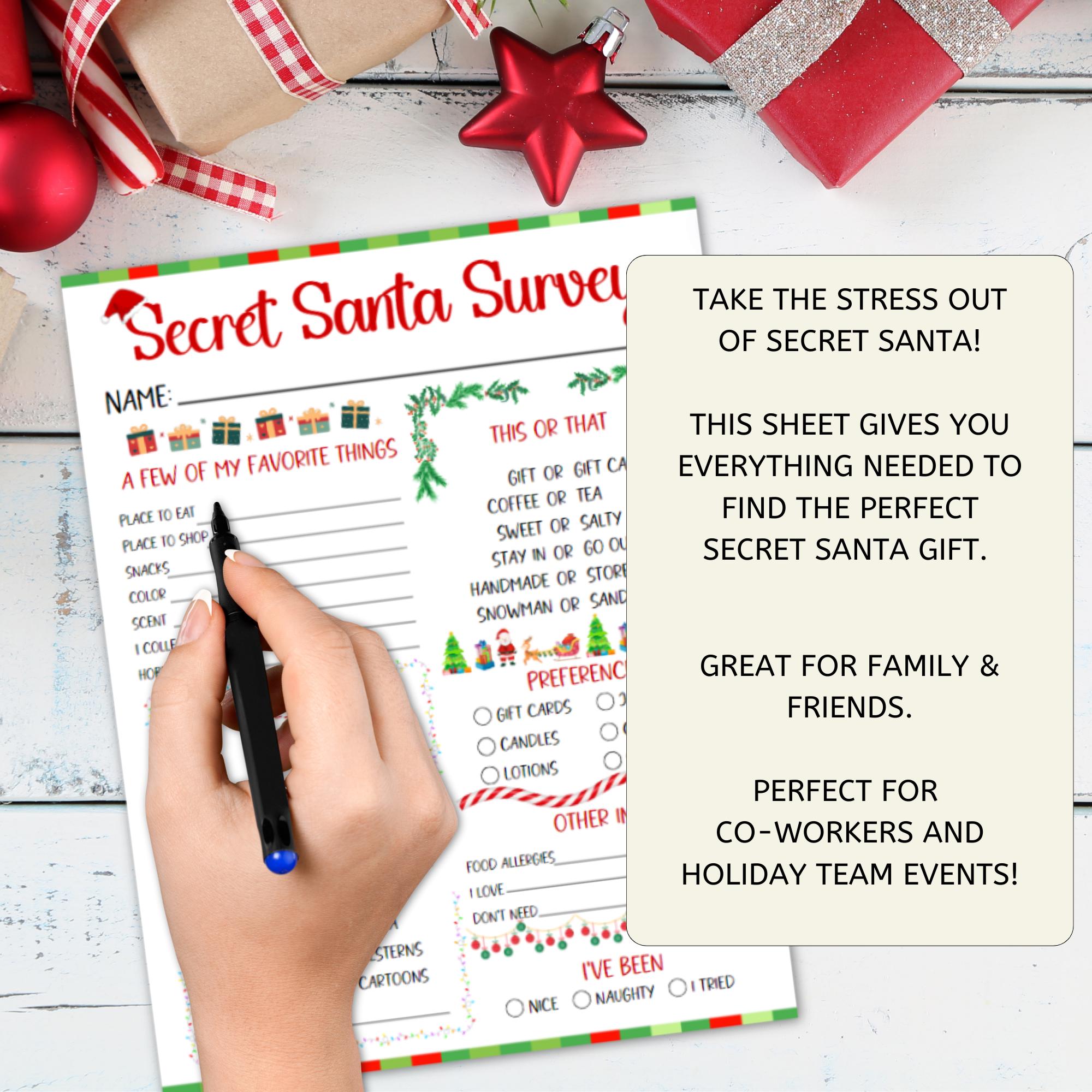 Secret Santa Questionnaire | Christmas Printables | Friendsmas Party ...