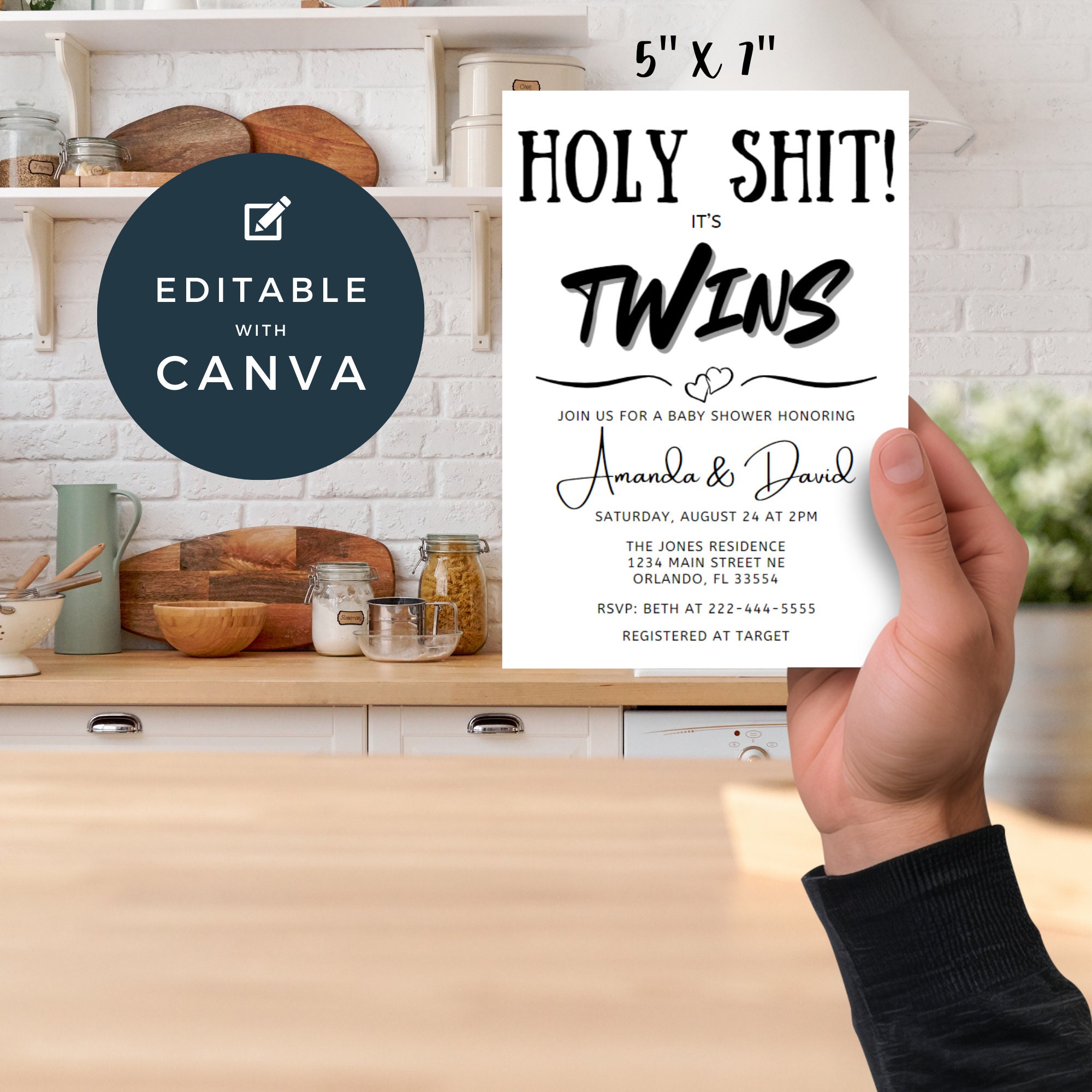 DIY Editable Twins Baby Shower Invitation Template | Funny Minimalist ...