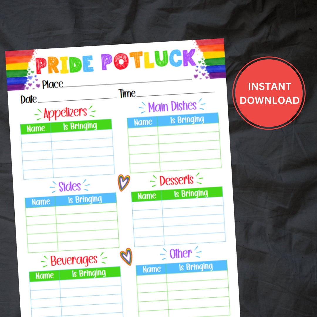 Printable Potluck Sign-up Sheet | Pride Month | Pride Potluck Form ...