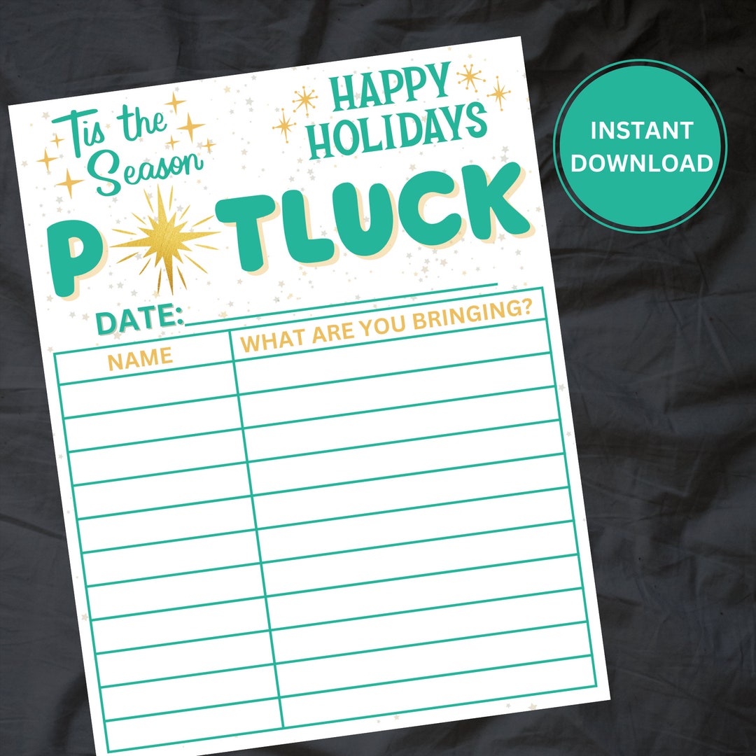 Downloadable Potluck Sign-up Sheet | Happy Holidays Potluck Sign-up ...