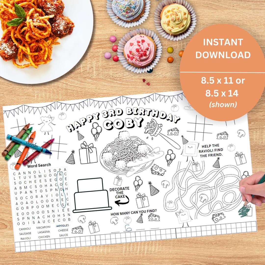 Editable Pasta Party Placemat Printable Italian Party Coloring Page ...