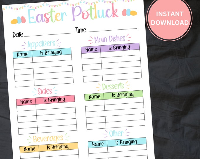 Easter PARTY POTLUCK Sign-up Sheet - Easter Class Party | Volunteer ...