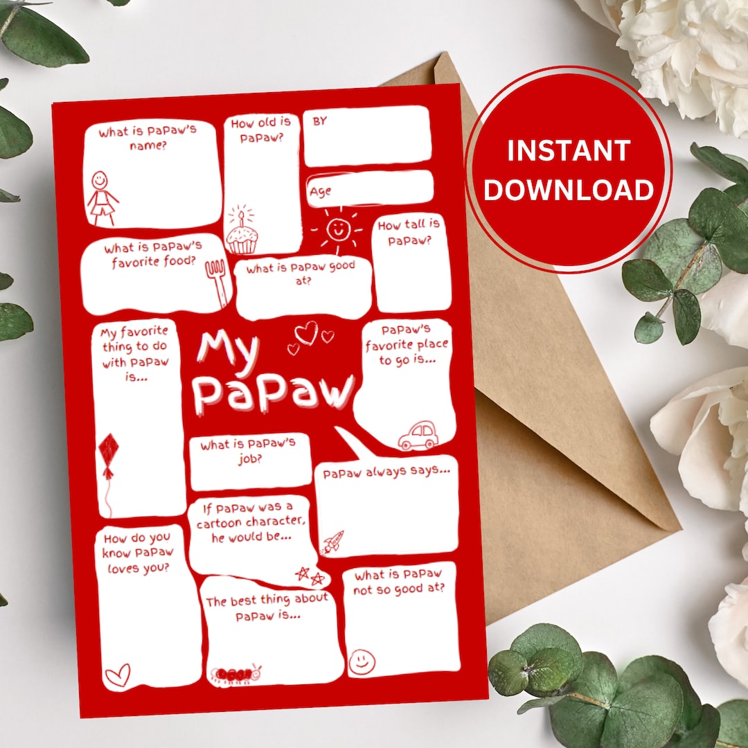 DIY Fill-in Card for Papaw | Father's Day Keepsake Digital Download ...