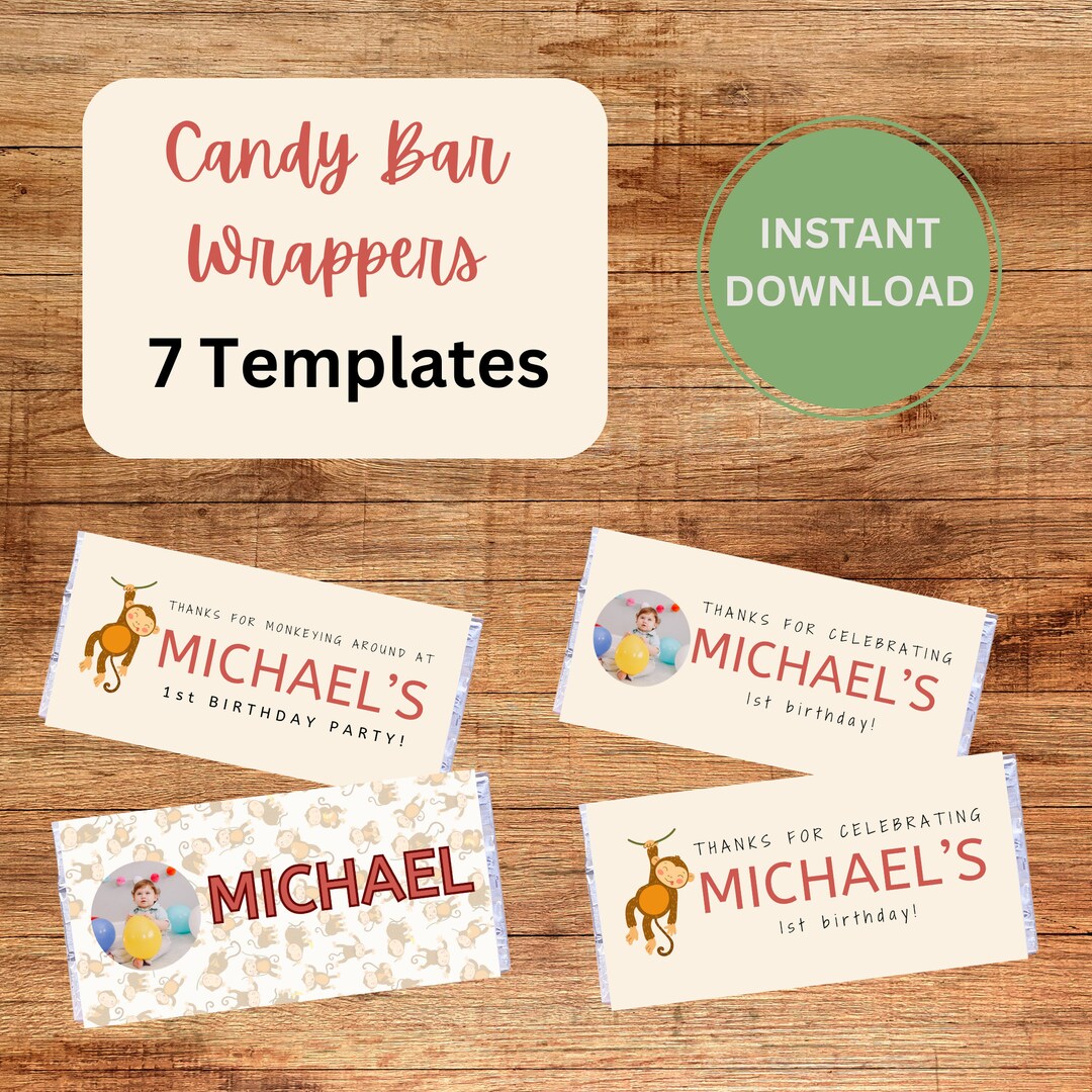 DIY Editable Monkey Candy Bar Wrappers Monkey Jungle Theme - Etsy