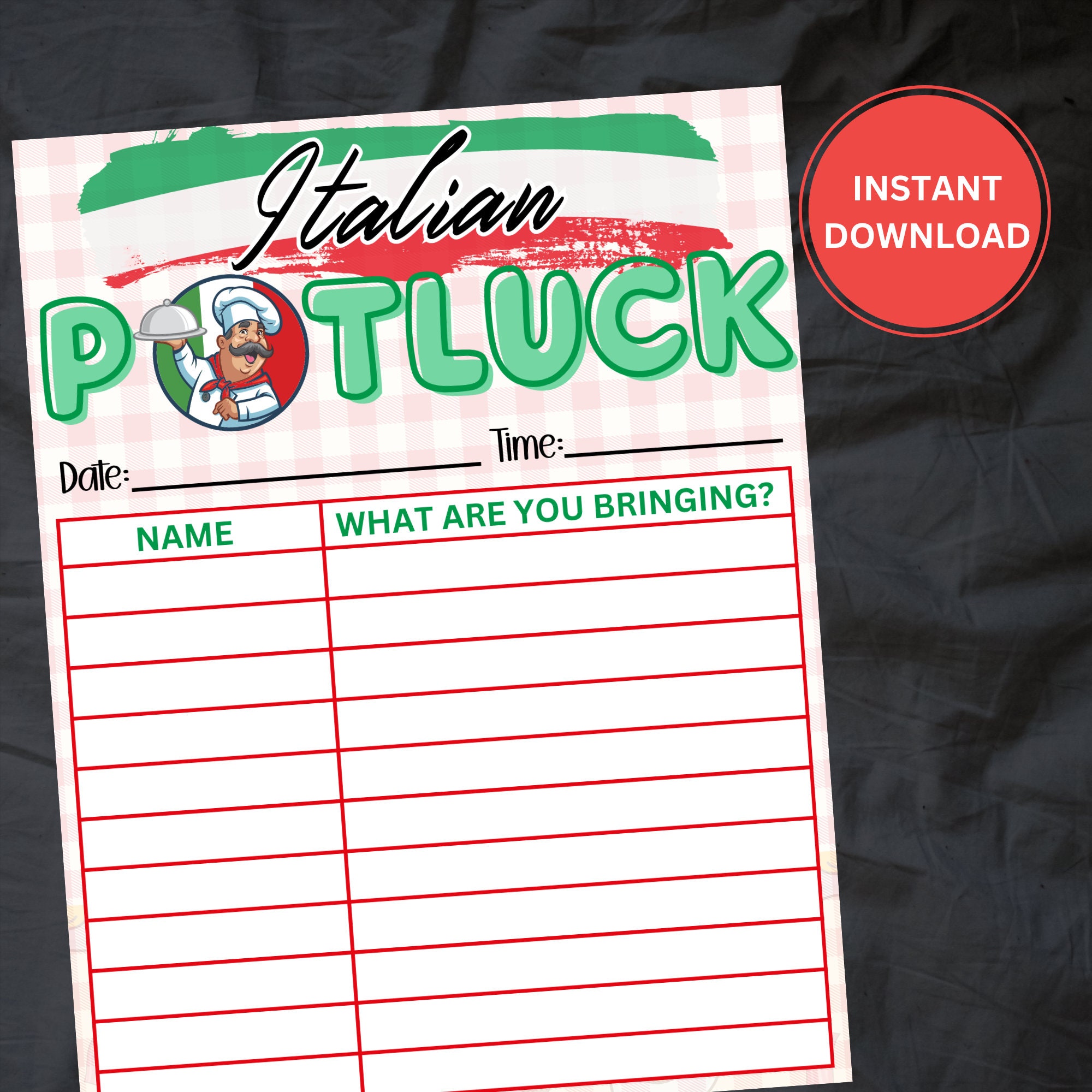 Printable Italy Potluck Sign-up | Italian Potluck Sign-up Form | Office ...