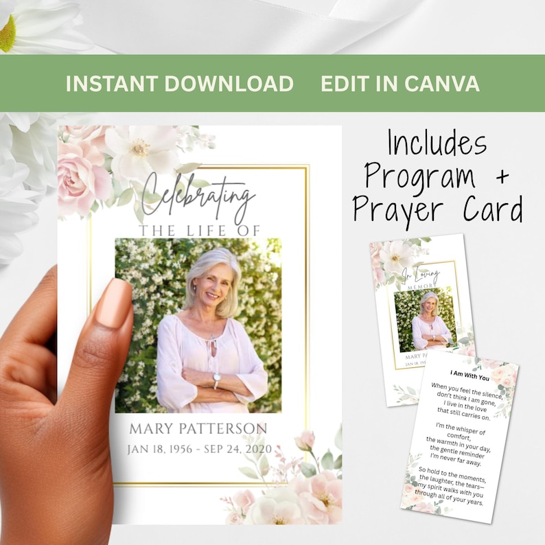 Elegant Pink Roses Floral Funeral Program Template, Memorial Service ...