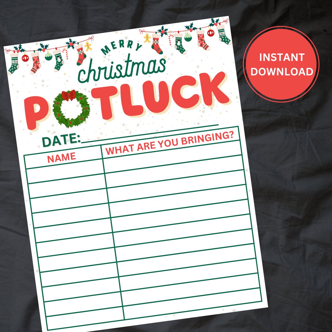 Christmas Potluck Sign up Sheet - Holiday Party Printable Template PDF ...