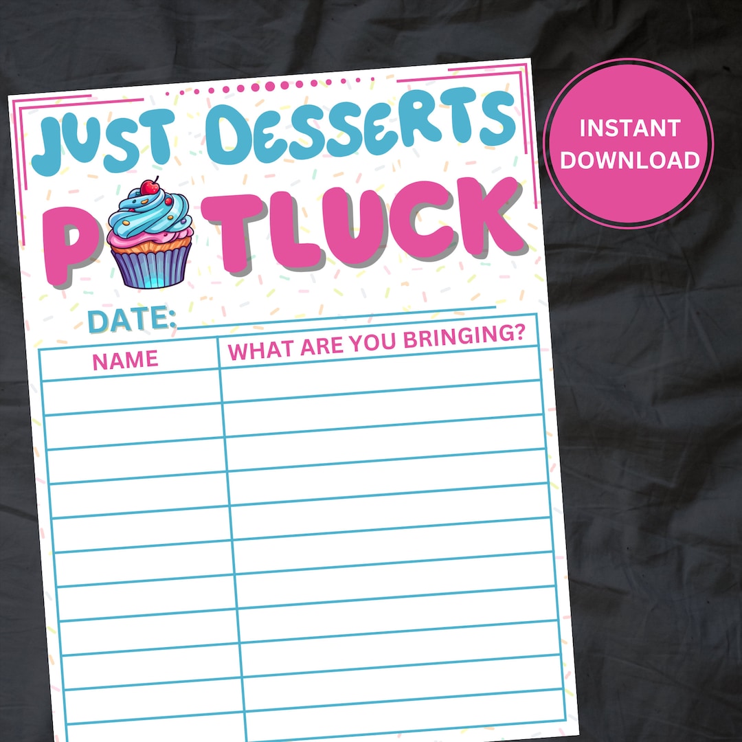 Downloadable Potluck Sign-up Sheet | Office Potluck | Dessert Sign-up ...