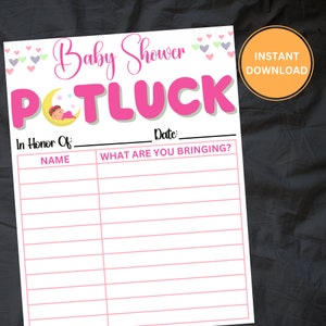 Downloadable Potluck Sign-up Sheet | Baby Shower Potluck Sign-up Form ...