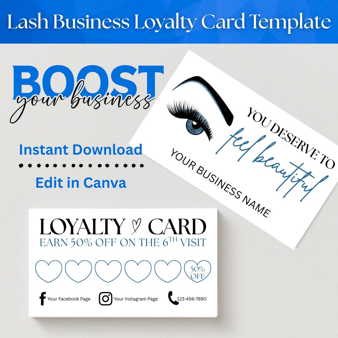 Editable Loyalty Card, DIY Marketing Cards Template, Blue Lash Loyal ...