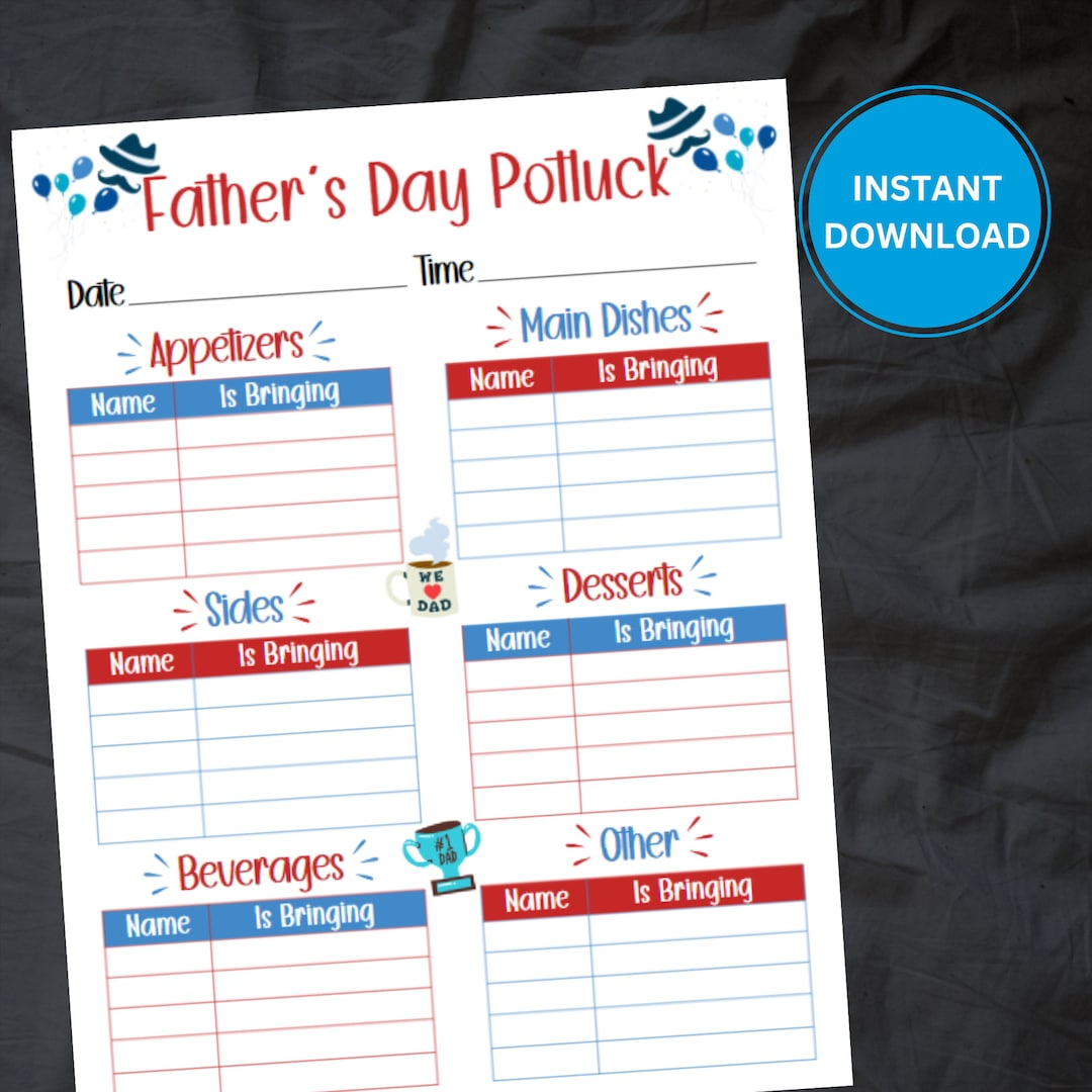 Father's Day Potluck Sign-up Sheet | Downloadable Office Party Form ...