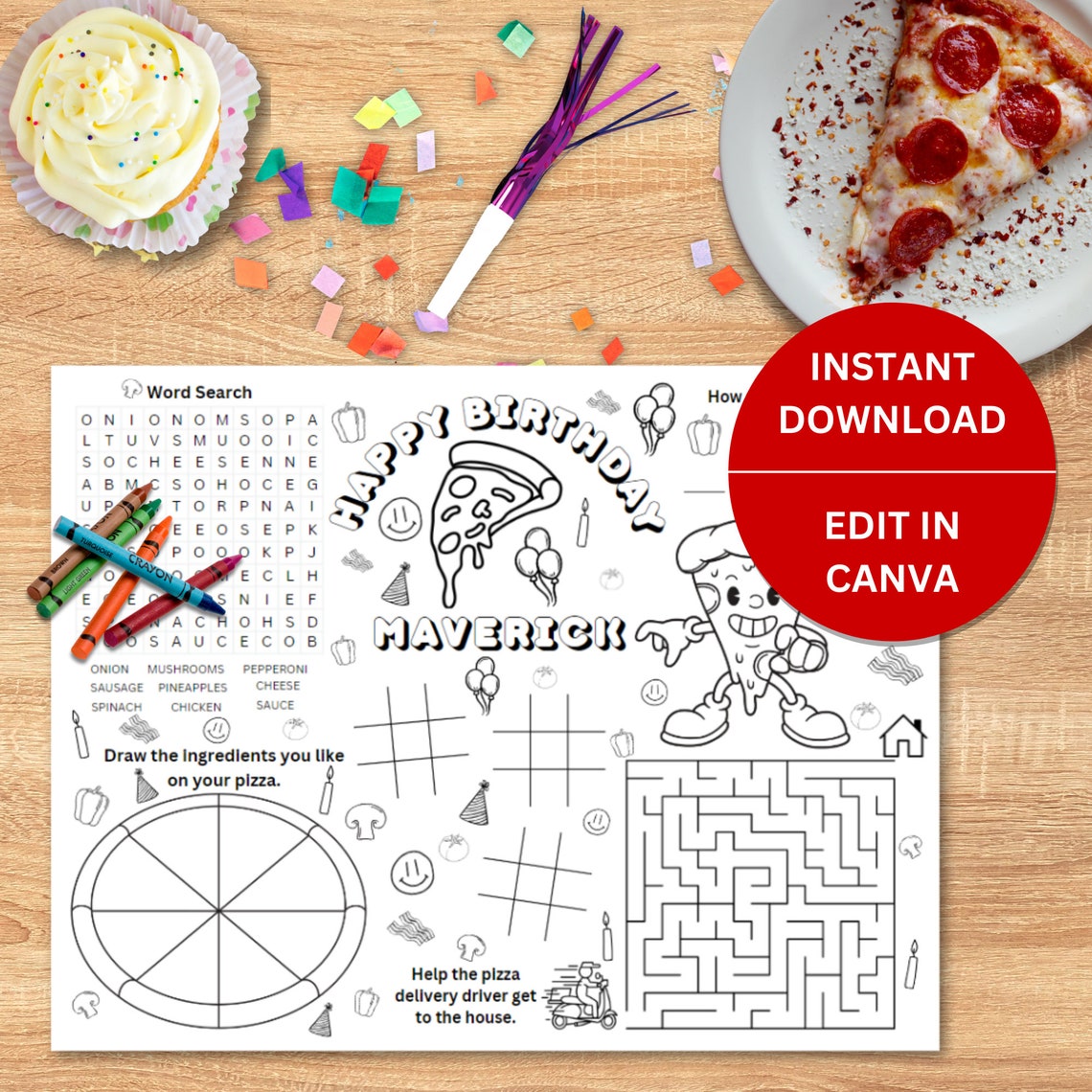 Editable Pizza Party Placemat Printable Italian Party Coloring Page ...