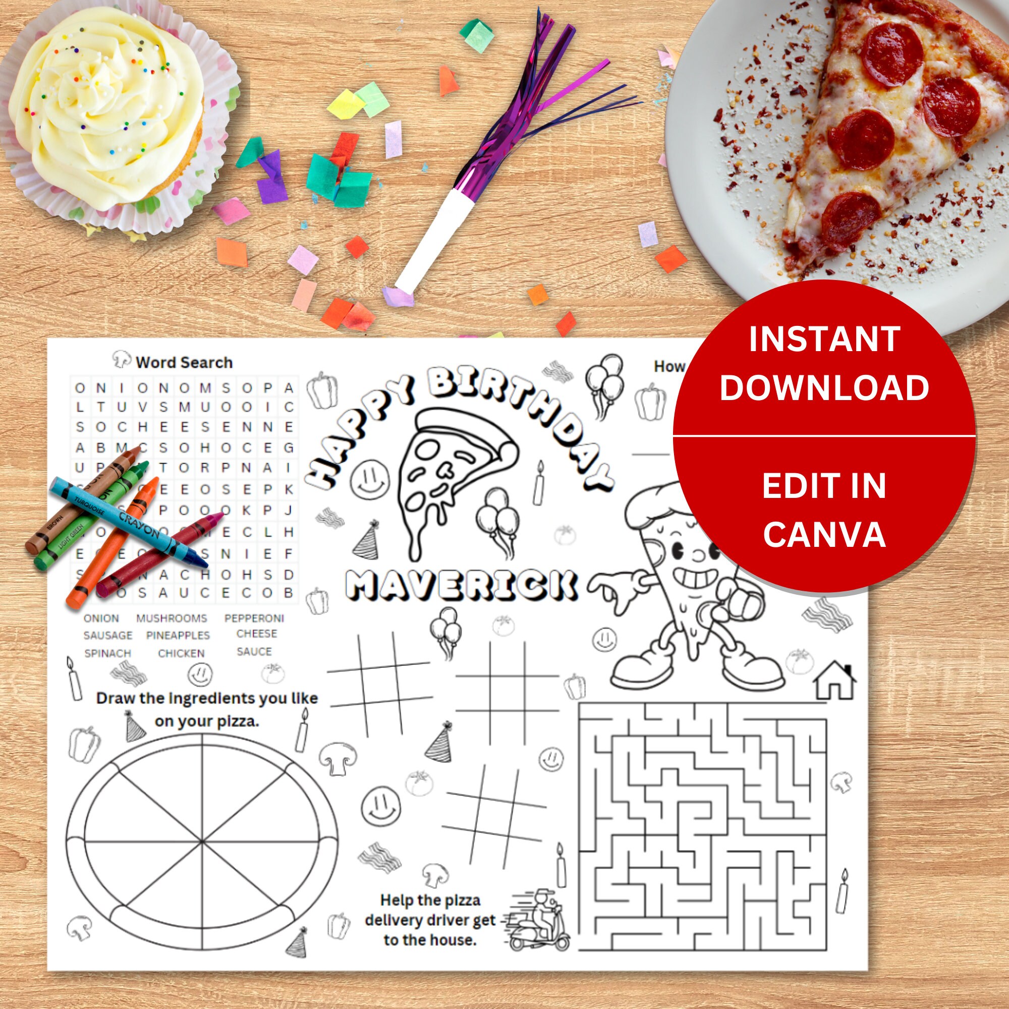 Editable Pizza Party Placemat Printable Italian Party Coloring Page ...