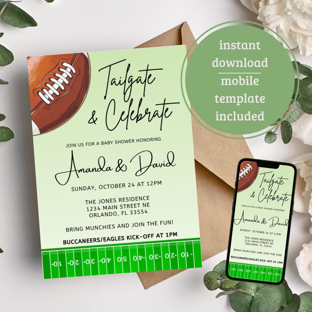 DIY Editable Football Tailgate Baby Shower Invite Template - Couples ...