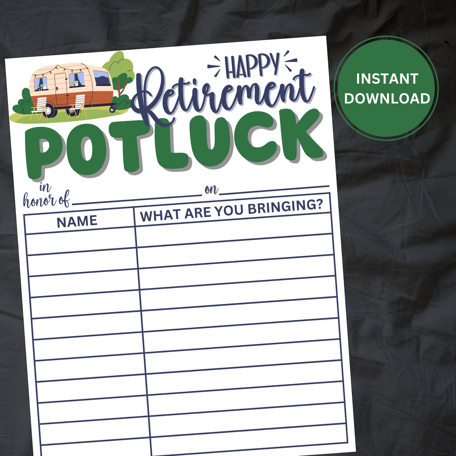 Downloadable Potluck Sign-up Sheet | Office Potluck | Retirement ...