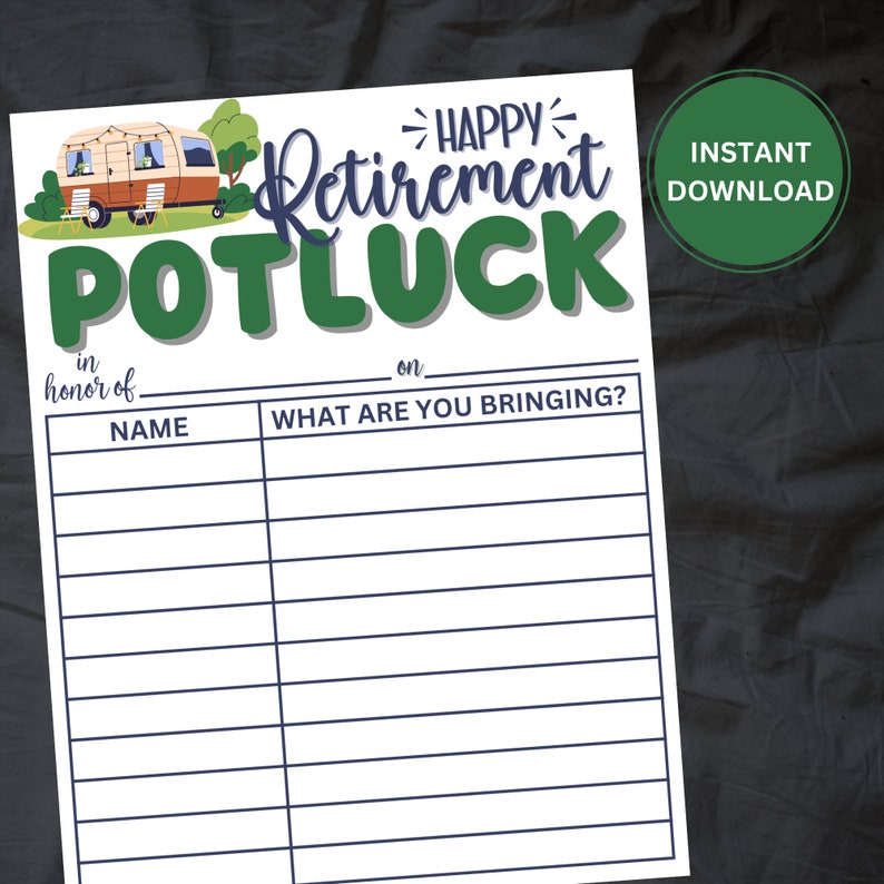 Downloadable Potluck Sign-up Sheet | Office Potluck | Retirement ...