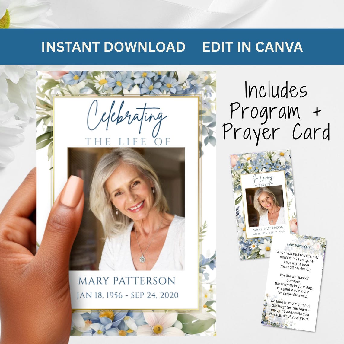 DIY Dusty Blue Funeral Program Template, Editable Memorial Service ...
