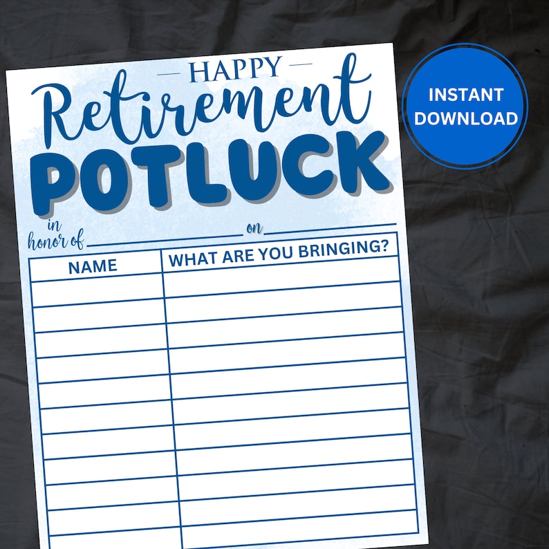 Downloadable Potluck Sign-up Sheet | Office Potluck | Retirement Party ...