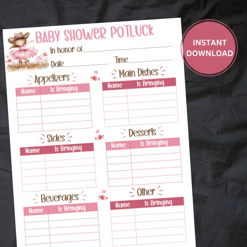 Baby Shower Potluck Sign up Sheet - Etsy