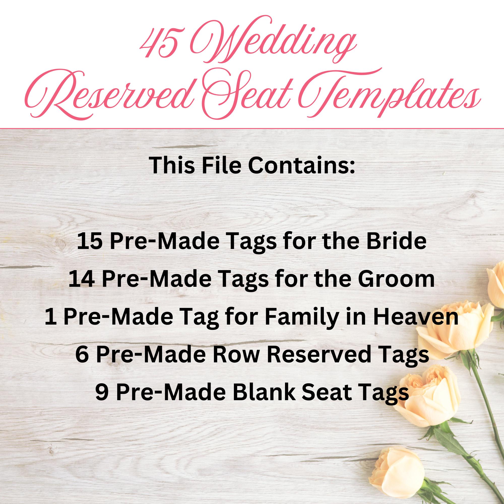 Editable Seating Tag Template, Reserved Seating Tags, Wedding Seating ...