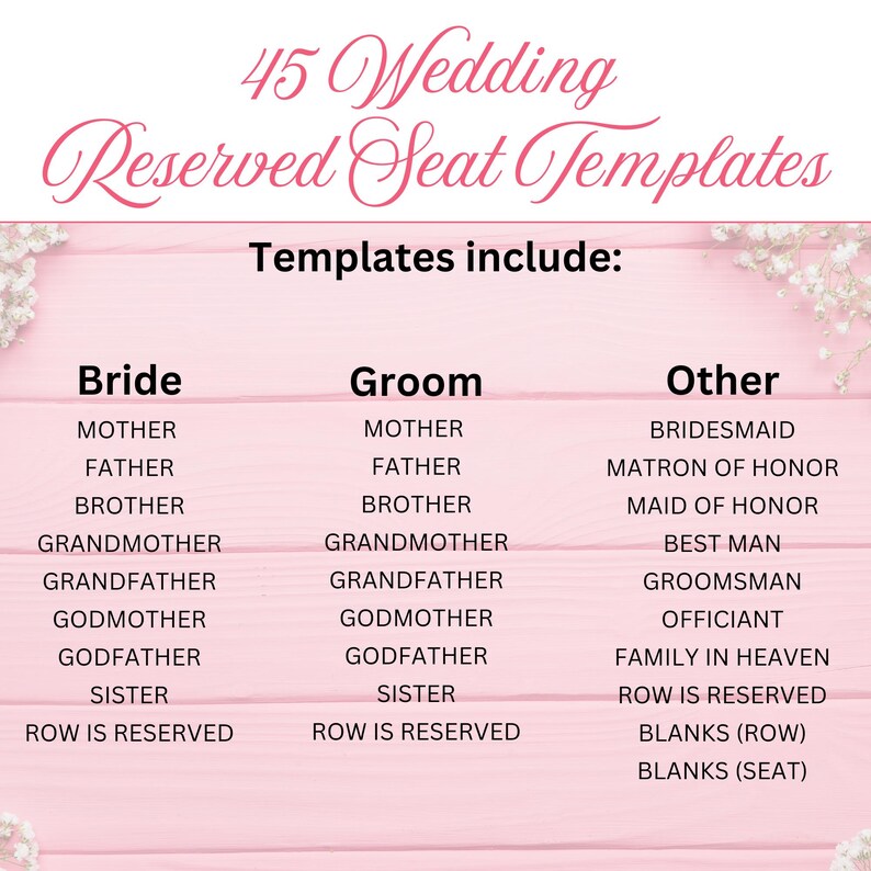 Editable Seating Tag Template, Reserved Seating Tags, Wedding Seating ...