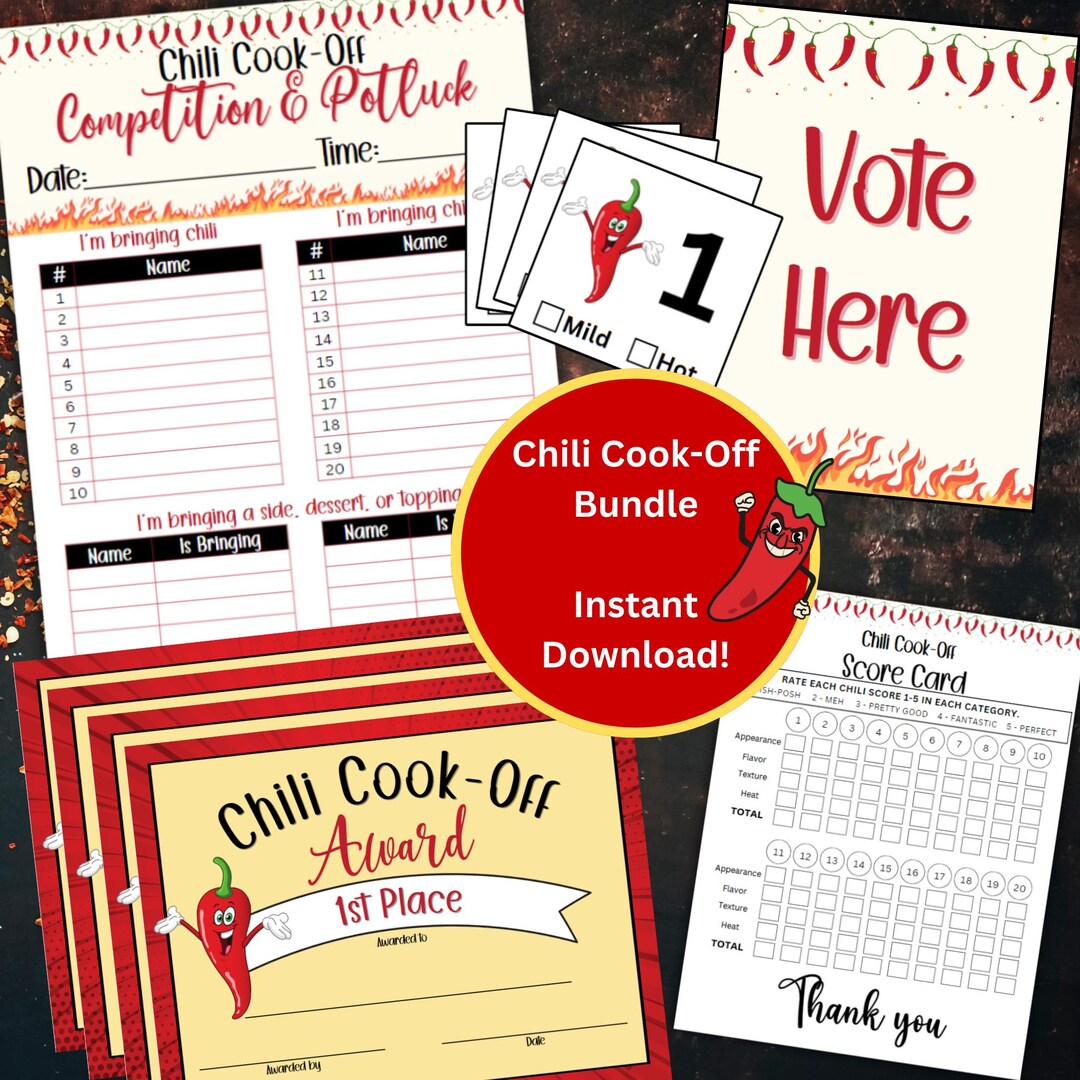 Chili Cook-off Bundle: Printable Scorecards, Awards, Ballots & Contest ...
