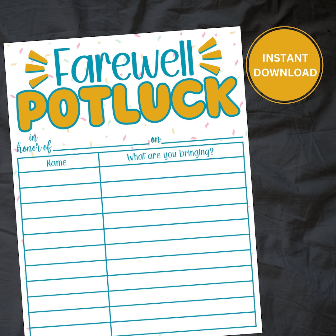 Downloadable Potluck Sign-up Sheet | Office Farewell Party Form ...
