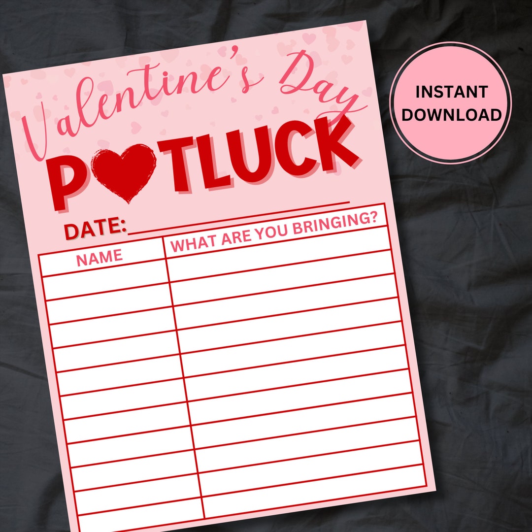 Valentine's Day Potluck Sign-up Sheet | Downloadable Office Party ...