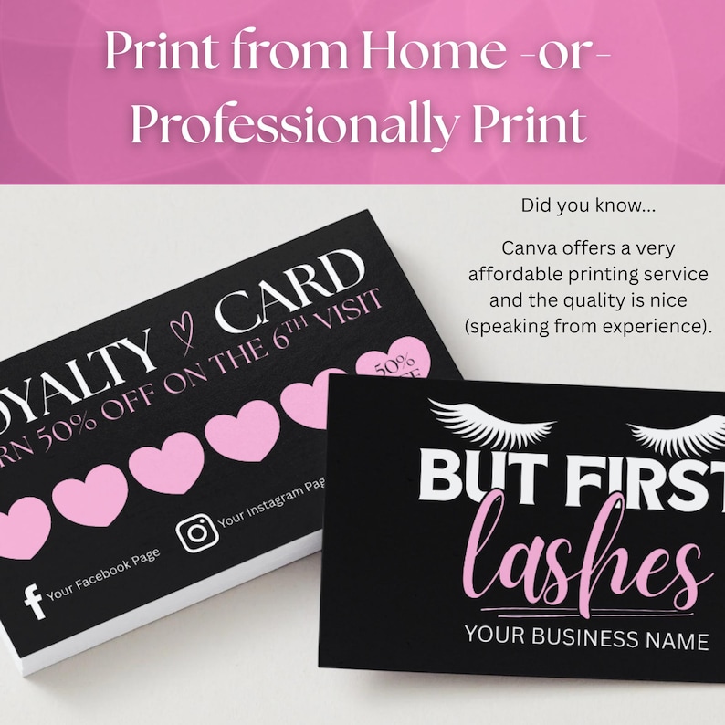 Editable Lash Loyalty Card Template - DIY Black Beauty Salon VIP ...