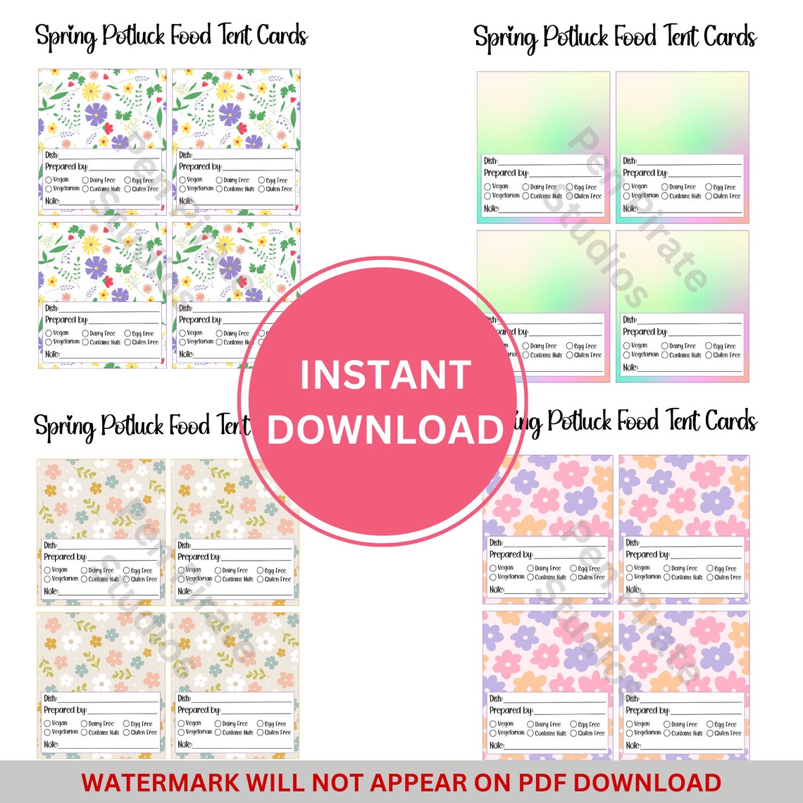 Spring Potluck Table Tent Cards Digital Download | Office Party Food ...