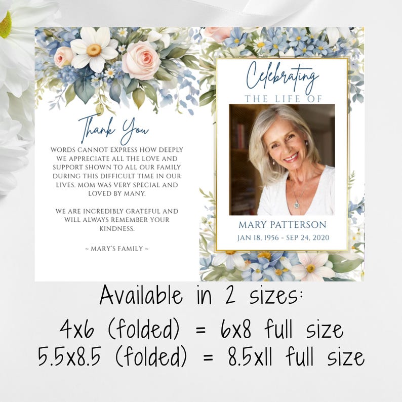 DIY Dusty Blue Funeral Program Template, Editable Memorial Service ...