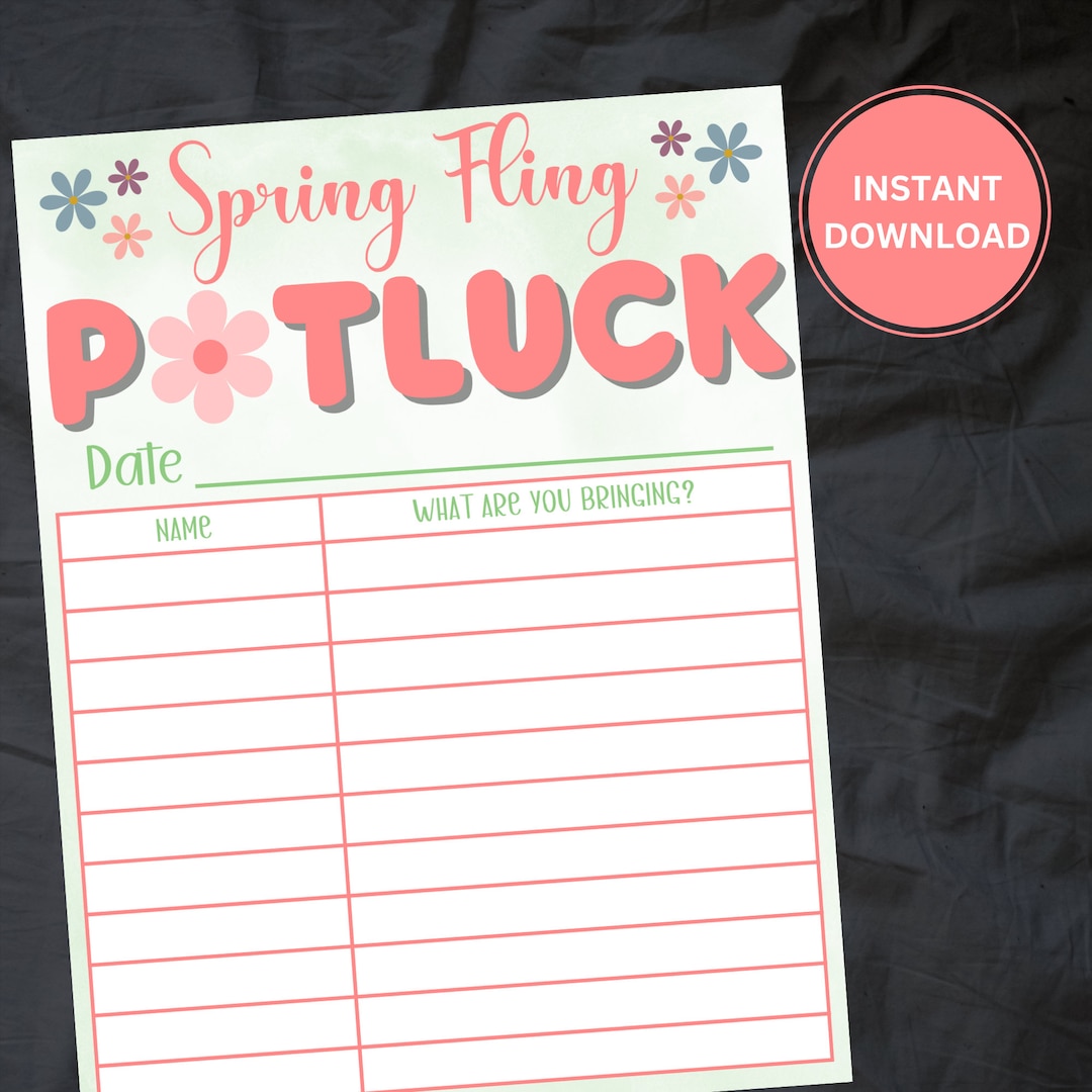 Downloadable Potluck Sign-up Sheet | Office Spring Fling Form | Instant ...