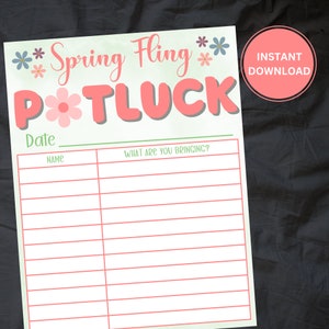 Downloadable Potluck Sign-up Sheet | Office Spring Fling Form | Instant ...