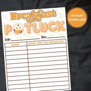 Downloadable Potluck Sign-up Sheet | Breakfast Potluck Sign-up Form ...