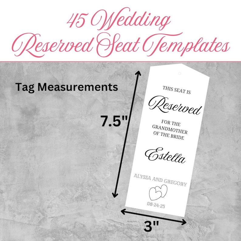 Editable Reserved Seating Tag Template, Minimal Wedding Ceremony Chair ...