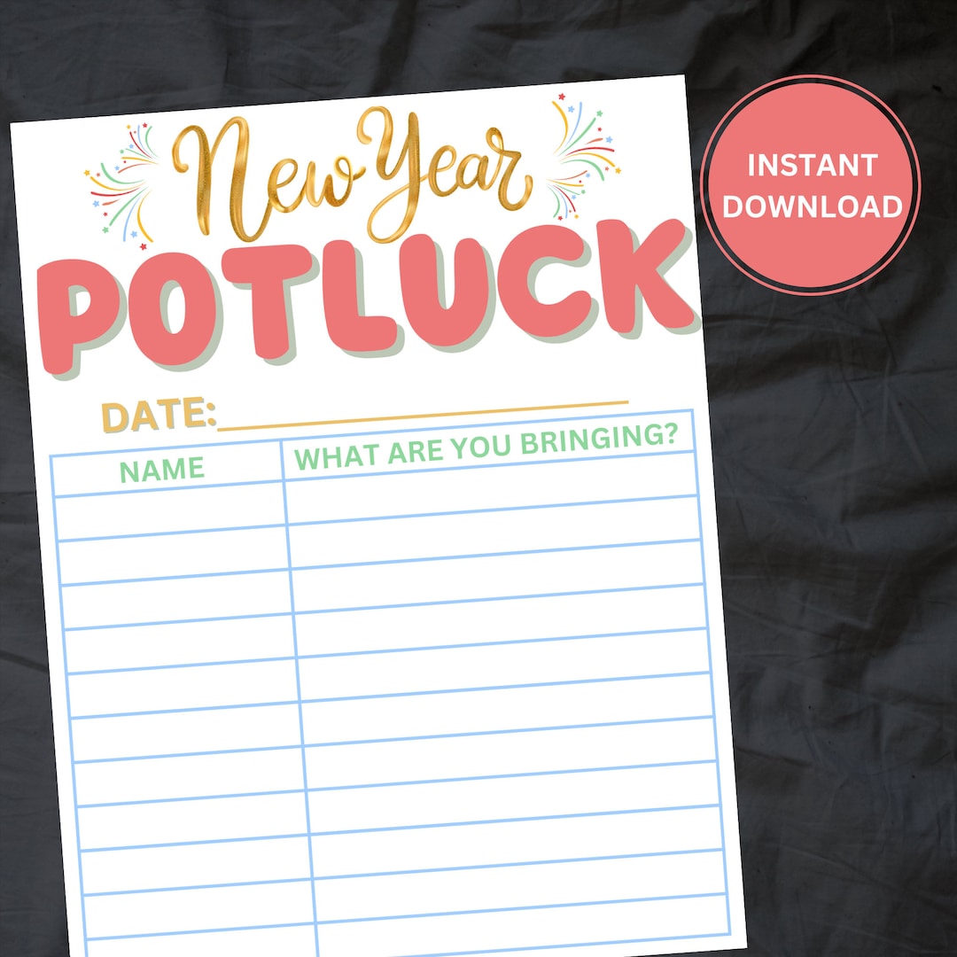 Downloadable Potluck Sign-up Sheet | New Year | New Year Potluck Sign ...