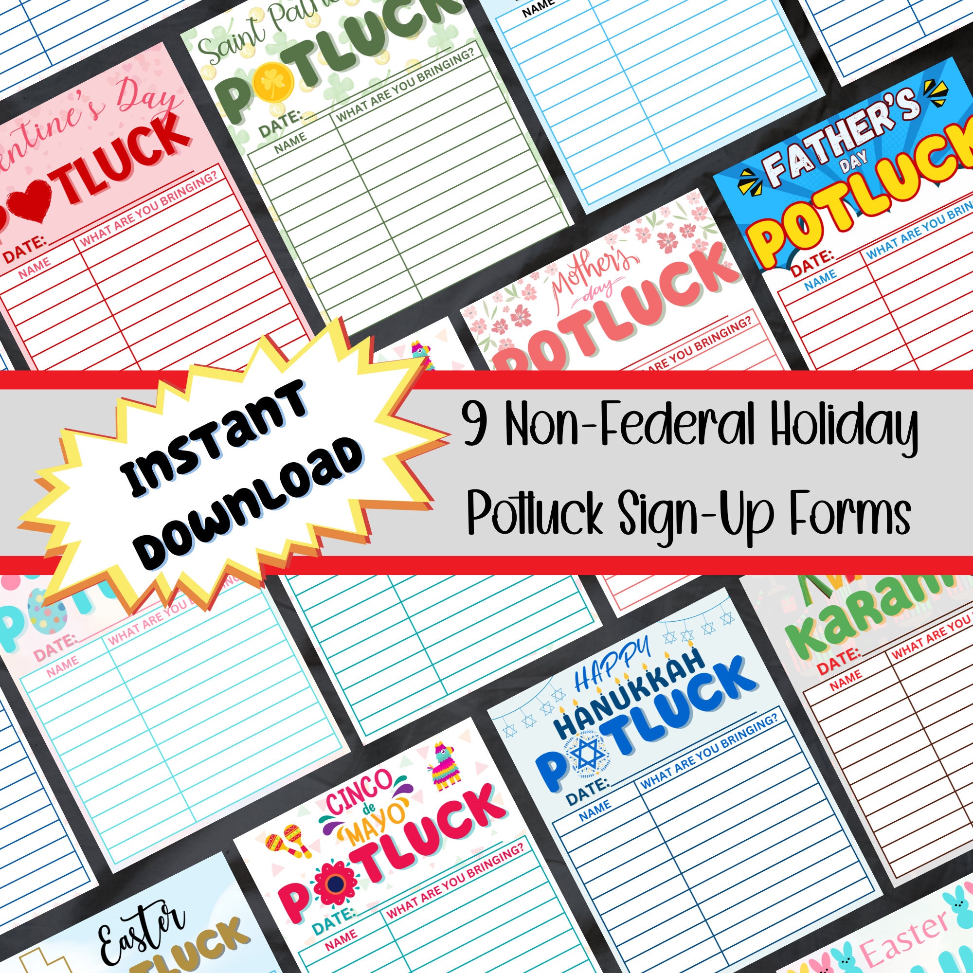 Downloadable Potluck Sign-up Sheet 9 Non-federal Holiday Bundle Potluck ...