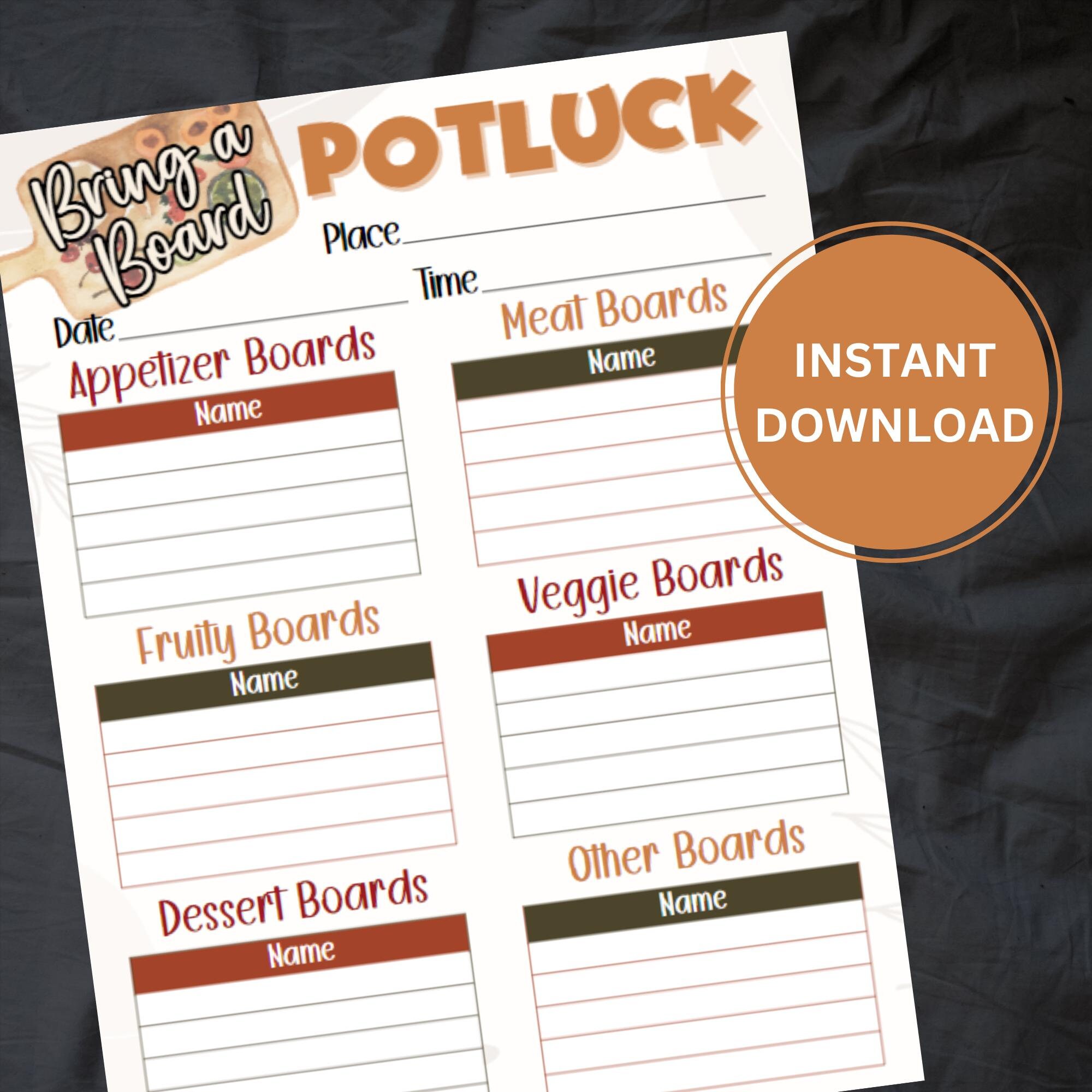 Bring a Board Downloadable Potluck Sign-up Sheet | Bring a Board Sign ...