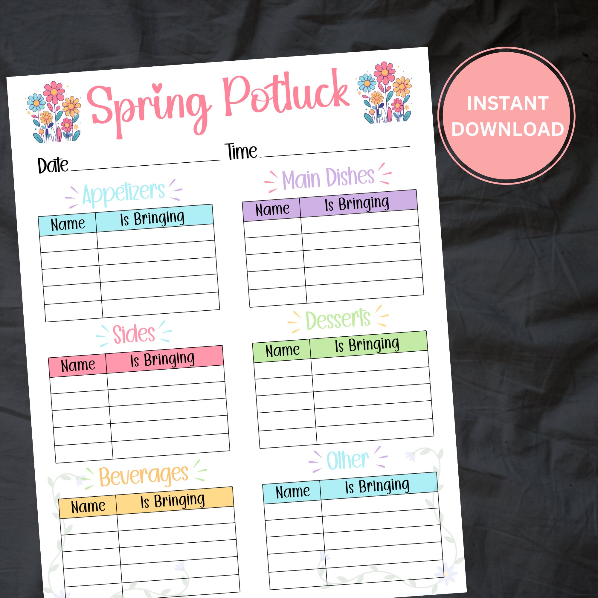Downloadable Potluck Sign-up Sheet | Office Potluck | Spring Potluck ...