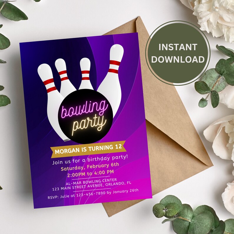 DIY Editable Birthday Invite Template | Invitation Template Bowling ...