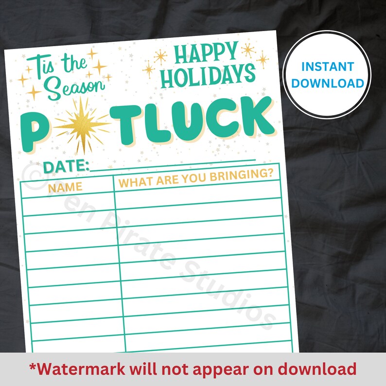 Downloadable Potluck Sign-up Sheet | 10 Office Party Bundle | Potluck ...