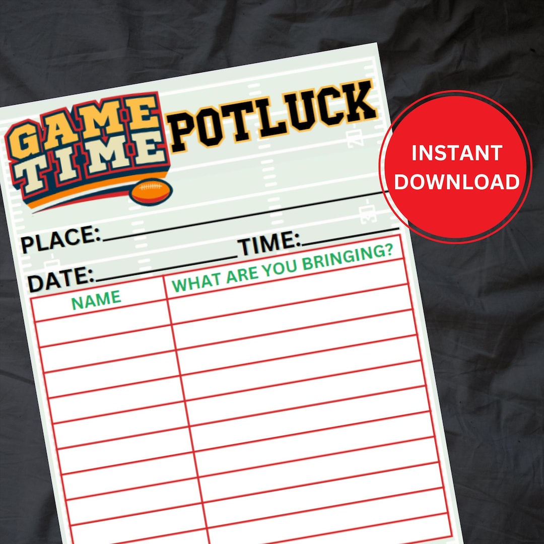 Football Game Day Potluck Sign-up Sheet Printable - Superbowl Tailgate ...