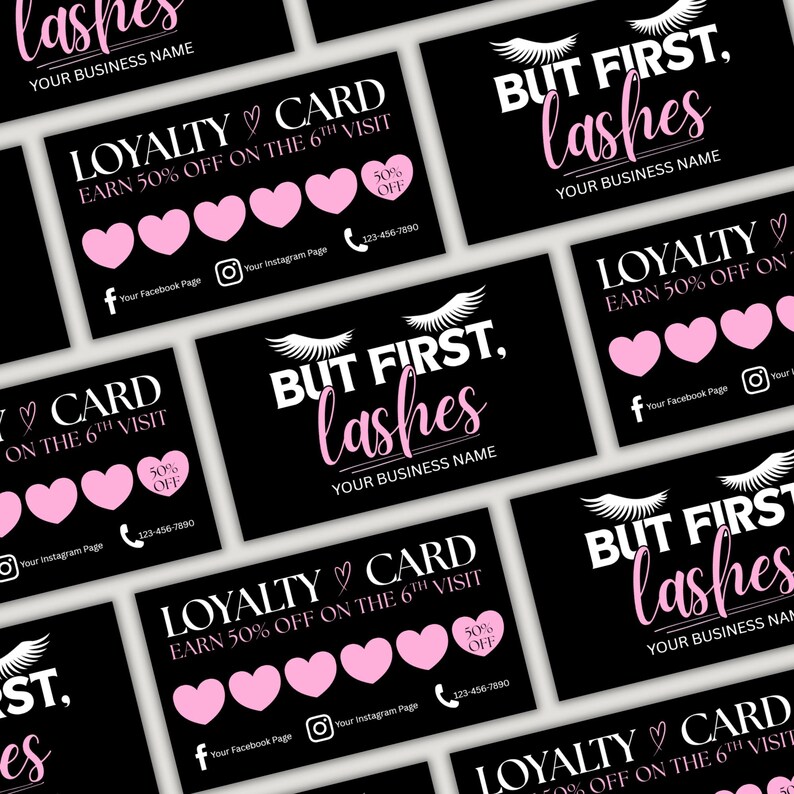 Editable Lash Loyalty Card Template - DIY Black Beauty Salon VIP ...