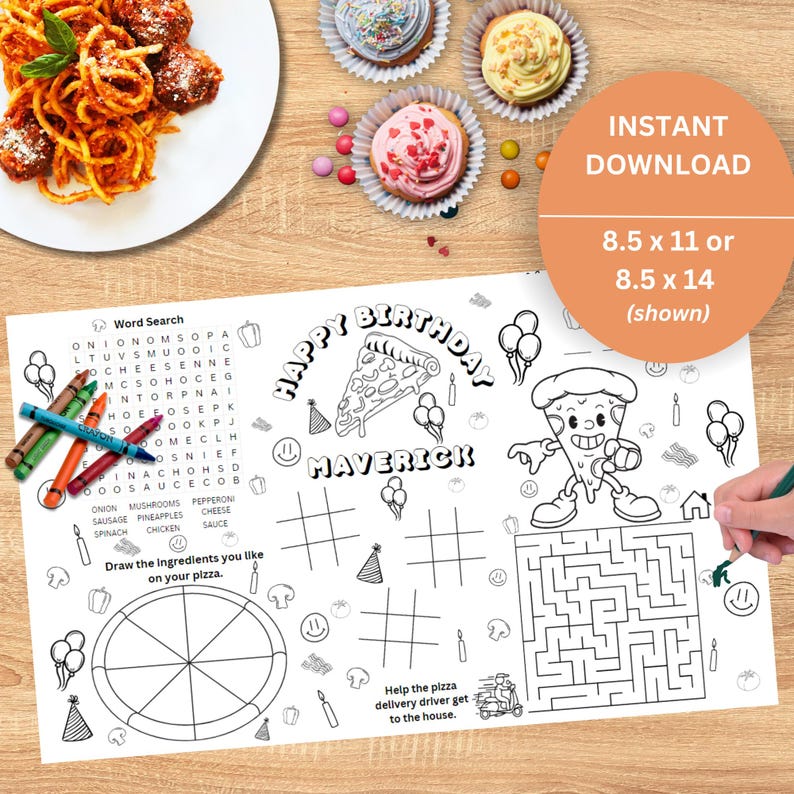 Editable Pizza Party Placemat Printable Italian Party Coloring Page ...