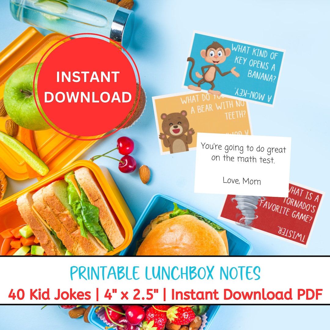 Kids Lunchbox Notes Printable Joke Cards Digital Download Instant Fun ...
