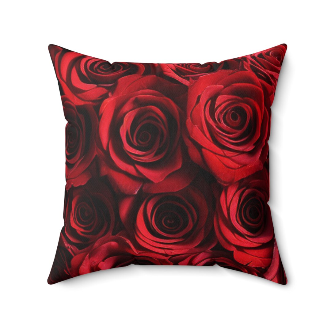 Heart Shaped Red Roses Pillow, Amour Decorative Pillow, Love Style ...