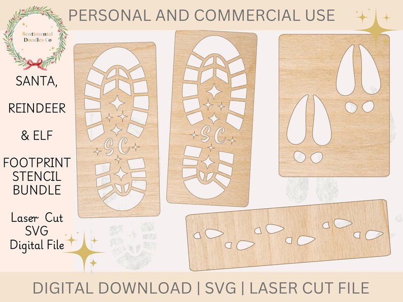 Christmas Footprint Stencil Bundle, Santa, Elf, Reindeer (digital ...
