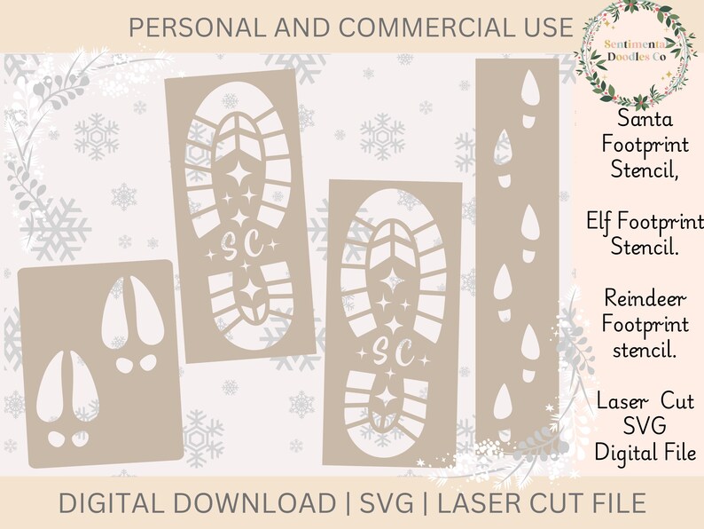 Santa Footprint Stencil, Elf Footprint Stencil. Reindeer Footprint ...
