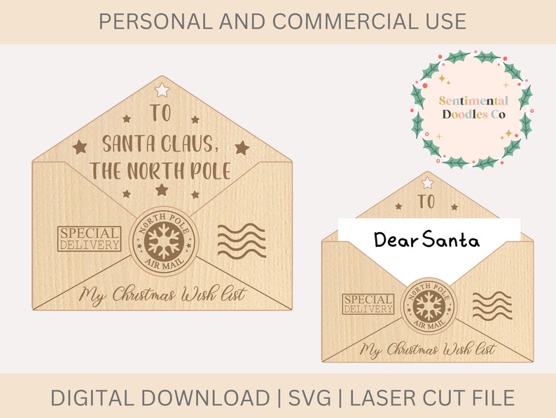 Letter to Santa Wooden Engraved 3d Envelope, Dear Santa Letter Holder ...